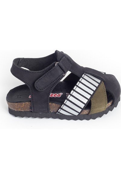 Minipicco Erkek Cocuk Siyah-Yeşil Deri Anatomik Destekli Çocuk Sandalet