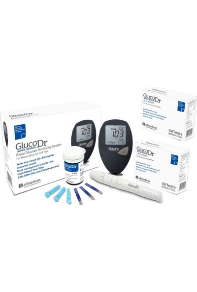 Gluco DR Glucodr Seker Ölçüm Cihazı + 100 Adet Strip Gluco DR Glucodr Seker Ölçüm Cihazı + 100 Adet Strip