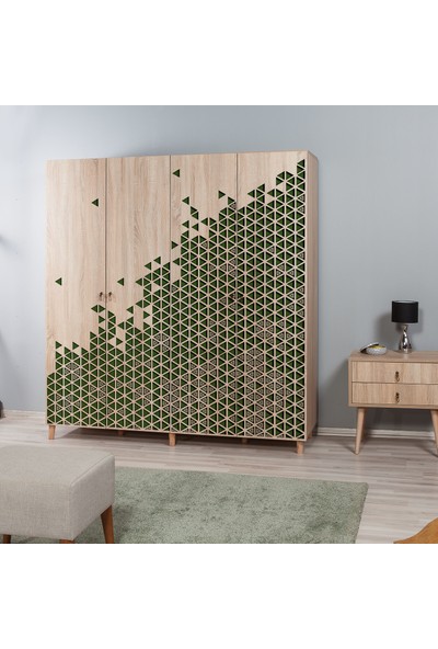 Uvi Imaj Dört Kapılı Gardırop Üçgen Desenli Uvi Imaj Dört Kapılı Gardırop Üçgen Desenli