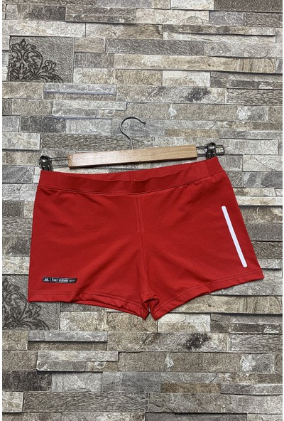 Erkek Çocuk Kırmızı Beyaz Baskılı Boxer Yüzücü Deniz Havuz Plaj Mayosu