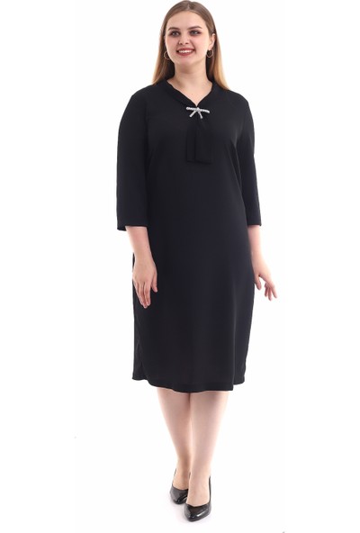 Stil Adventure Stil Adventure- Yakası Broşlu Sade Büyük Beden ELBISE-SA1390