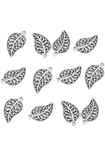 Subu Takı 50 Adet Döküm Antik Gümüş Kaplamalı Yaprak Desenli Takı Ucu