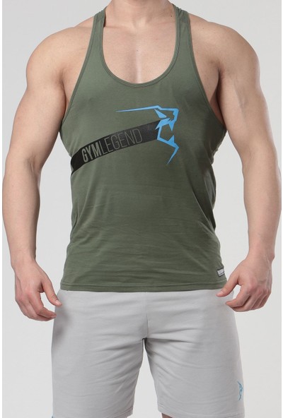 Gymlegend Erkek Yeşil Baskılı Pamuk Süprem Kolsuz Halter Sporcu Atleti