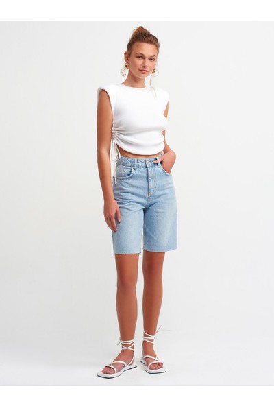 Dilvin 4378 Dikişsiz Uzun Şort-Buz Mavisi