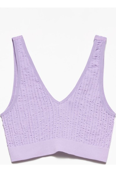 Dilvin 3650 V Yaka Kırışık Top-Lila Dilvin 3650 V Yaka Kırışık Top-Lila