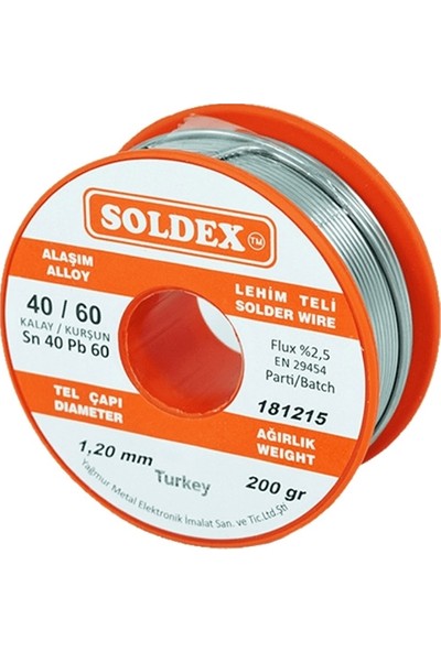 Soldex 40-60 Lehim Teli 200 gr 1.2 Mm- Sn:40 / Pb:60 Soldex 40-60 Lehim Teli 200 gr 1.2 Mm- Sn:40 / Pb:60