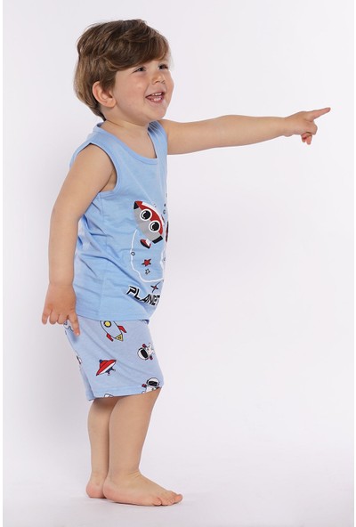 Zepkids Erkek Çocuk Şortlu Pijama Takımı Planet Baskı 4-9 Yaş