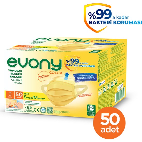 Evony Color Sarı Yumuşak Elastik Kulaklı Maske 50 Adet Fiyatı