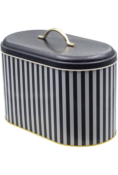Evle Çizgi Desenli Metal Ekmek Sepeti 11 lt - Siyah Beyaz