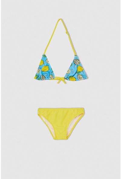 Defacto Kız Çocuk Limon Desenli Esnek Bikini Takımı V4023A621HS