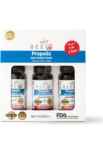 Bee'o Up Suda Çözünebilir %15 Propolis Damla 3 Al 2 Öde 3 x 20 ml Bee'o Up Suda Çözünebilir %15 Propolis Damla 3 Al 2 Öde 3 x 20 ml