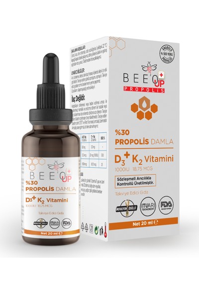 Bee'o Up %30 Propolis D3+K2 Damla 20 ml Bee'o Up %30 Propolis D3+K2 Damla 20 ml