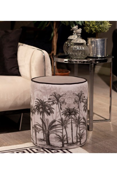 Adawall Home Siyah Palmiye Desen Puf Adawall Home Siyah Palmiye Desen Puf