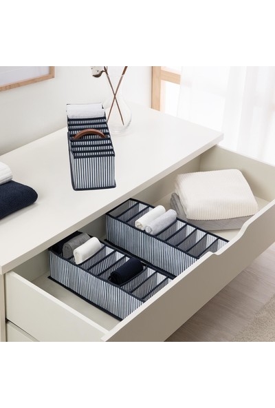 Ocean Home 3'lü 10 Bölmeli Lacivert Çizgili Çekmece Içi Düzenleyici