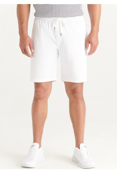 Avva Erkek Beyaz Yandan Cepli Beli Lastikli Kordonlu Düz Şort A11Y3626