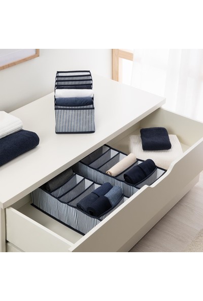 Ocean Home 3'lü 8 Bölmeli Lacivert Çizgili Çekmece Içi Düzenleyici