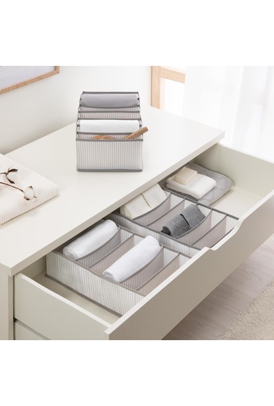Ocean Home 3'lü 7 Bölmeli Gri Çizgili Çekmece Içi Düzenleyici
