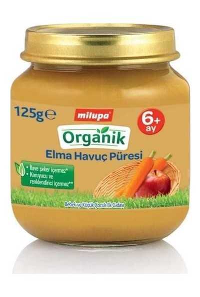 Milupa Organik Elma Havuç Püreli Kavanoz Maması 125 gr