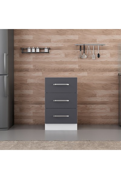 Minar Mutfak Alt Modül 3ç Nray 50 cm Dolap Beyaz Antrasit A1