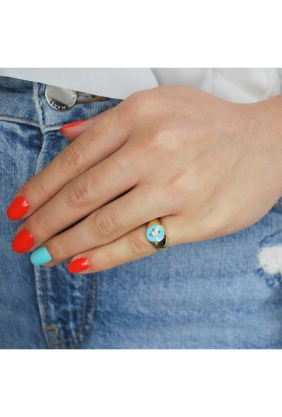 Medcezir Pastel Mineli Karo Gümüş Eklem Yüzük