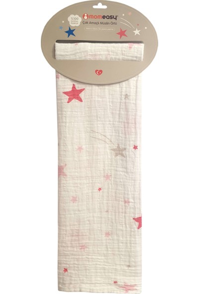 Momeasy Müslin Örtü 100X120CM - Pembe Yıldız