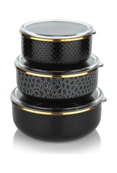 Schafer Glaze 3'lü 14-16-18CM Emaye Saklama Kabı Siyah