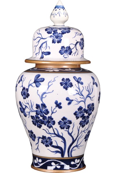 Qdec Bleu Blanc Şah Vazo Bahar Dalı