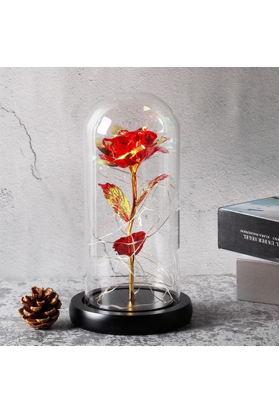 Hediyesahibi Dekoratif Fosforlu Gül Tasarımlı Led Işıklı Cam Fanus 22cm*11cm Hediyesahibi Dekoratif Fosforlu Gül Tasarımlı Led Işıklı Cam Fanus 22cm*11cm
