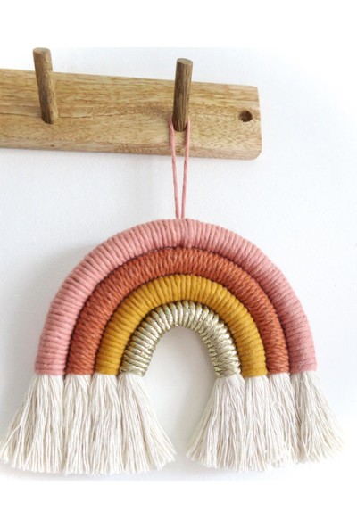 Neşeli Accessories Gökkuşağı Şeklinde Şık Duvar Süsü Gökkuşağı Makrome Altın Sarısı