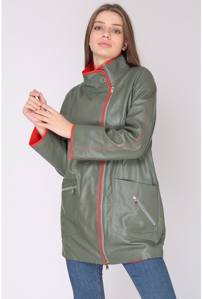 Deri Effect Kadın Yeşil Deri Kaban