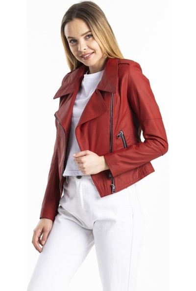 Deri Effect Lara Kırmızı Kadın Deri Ceket