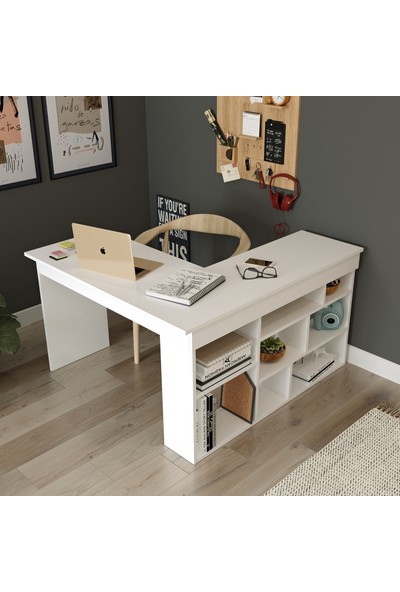 Robin Home Boston Kitaplık Raflı Çalışma Masası Ofis Masası L Masa Beyaz Robin Home Boston Kitaplık Raflı Çalışma Masası Ofis Masası L Masa Beyaz