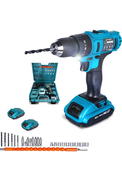 Sturdy Power Tools 46 V 5 A Darbeli Professional Şarjlı 24 PARÇA UÇ SETLİ Çift Akülü Vidalama Matkap Sturdy Power Tools 46 V 5 A Darbeli Professional Şarjlı 24 PARÇA UÇ SETLİ Çift Akülü Vidalama Matkap