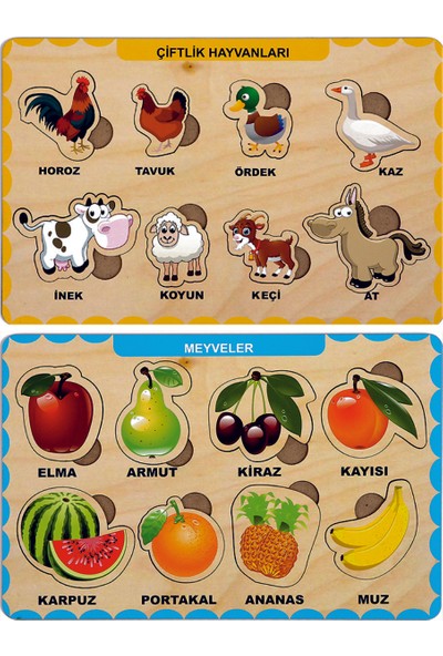 Maketçiniz Ahşap Bul Tak Eğitici 2 Adet Yapboz Puzzle Seti Maketçiniz Ahşap Bul Tak Eğitici 2 Adet Yapboz Puzzle Seti