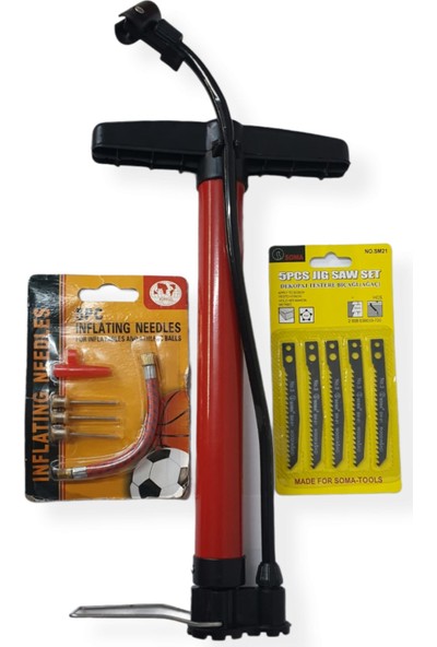 Asafyapimarket Bisiklet ve Motosiklet Pompası ve 5li Top Şişirme Seti ve Dekopaj Uçu