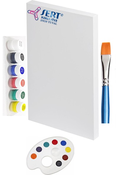 Sert Kırtasiye 4lü Boyama Seti Fırça Boya Palet Tuval 25X35