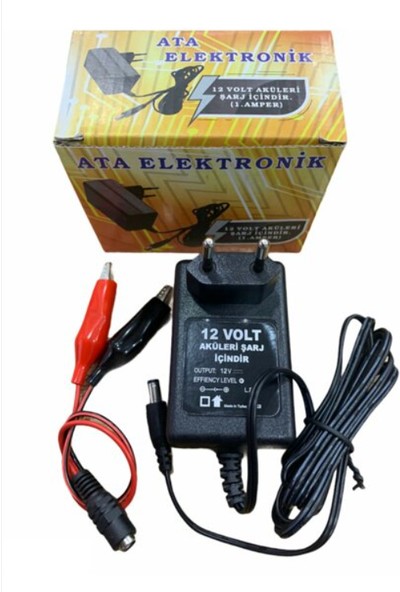 Ata Elektronik 12 Volt Aküler İçin Şarj Cihazı Adaptör Extra Maşalı Kablo 1 Amper