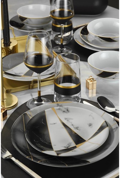 Kütahya Porselen Marble 24 Parça Yemek Seti