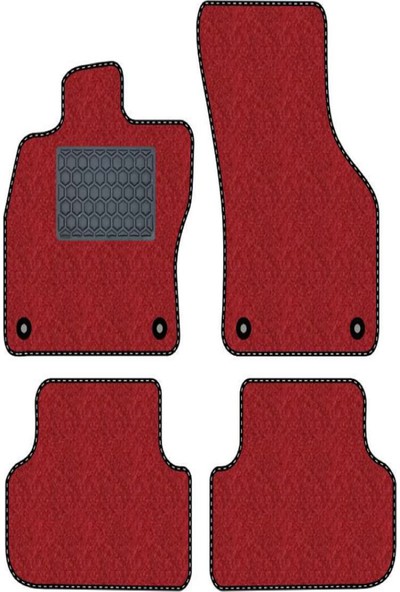 Tegin Bmw 5 Serisi G30 2017 ve Sonrası Kırmızı Halı Siyah Kenar Deri Petek Topuk Paspas