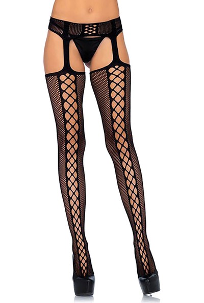 Aria's Closet Kadın Siyah Jartiyer Görünümlü Fantezi Çorap