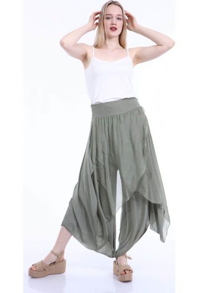 Luisido Kadın Haki Kapaklı Ipek Şalvar Pantolon Luisido Kadın Haki Kapaklı Ipek Şalvar Pantolon