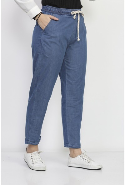 İlkimay Beli Lastikli Duble Paça Kot Pantolon - Açık Mavi