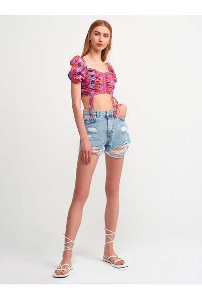 Dilvin 4409 Lazerli Kısa Şort-Mavi