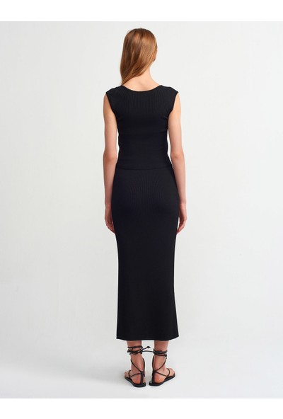 Dilvin 1079 Yandan Düğmeli Fitilli Etek-Siyah Dilvin 1079 Yandan Düğmeli Fitilli Etek-Siyah