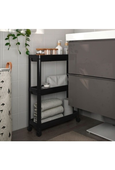 Omaş Ahir Ticaret Tekerlekli Dikdörtgen 3 Katlı Raf Ünitesi - Banyo Mutfak Düzenleyici Organizer Raf