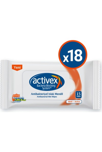 Activex Antibakteriyel Islak Mendil Aktif 18 Adet Cep Boy 270 Yaprak Activex Antibakteriyel Islak Mendil Aktif 18 Adet Cep Boy 270 Yaprak