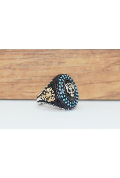 TAJA925 Erkek Gümüş Yüzük 925, Mikro Turkuaz Taşlı