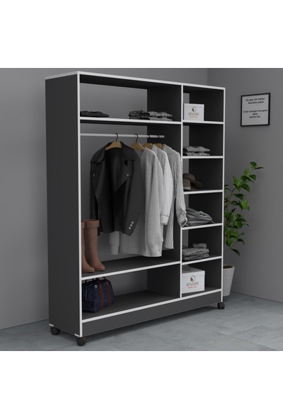 Kenzlife giysi dolabı dursun 180x150x40 gri gardırop tekerlekli