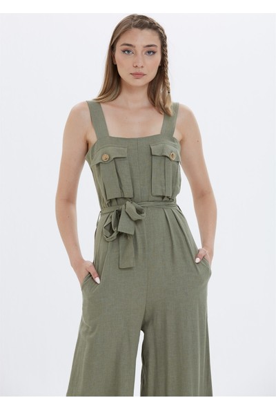 Atelier Aliz Kadın Cep Detaylı Kuşaklı Tulum Atelier Aliz Kadın Cep Detaylı Kuşaklı Tulum
