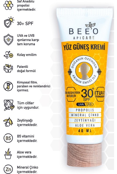 Bee'o Apicare Propolisli Yüz Güneş Kremi 40 ml